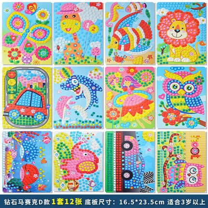Mosaic diamond stickers cartoon paste paper kinder... – Grandado