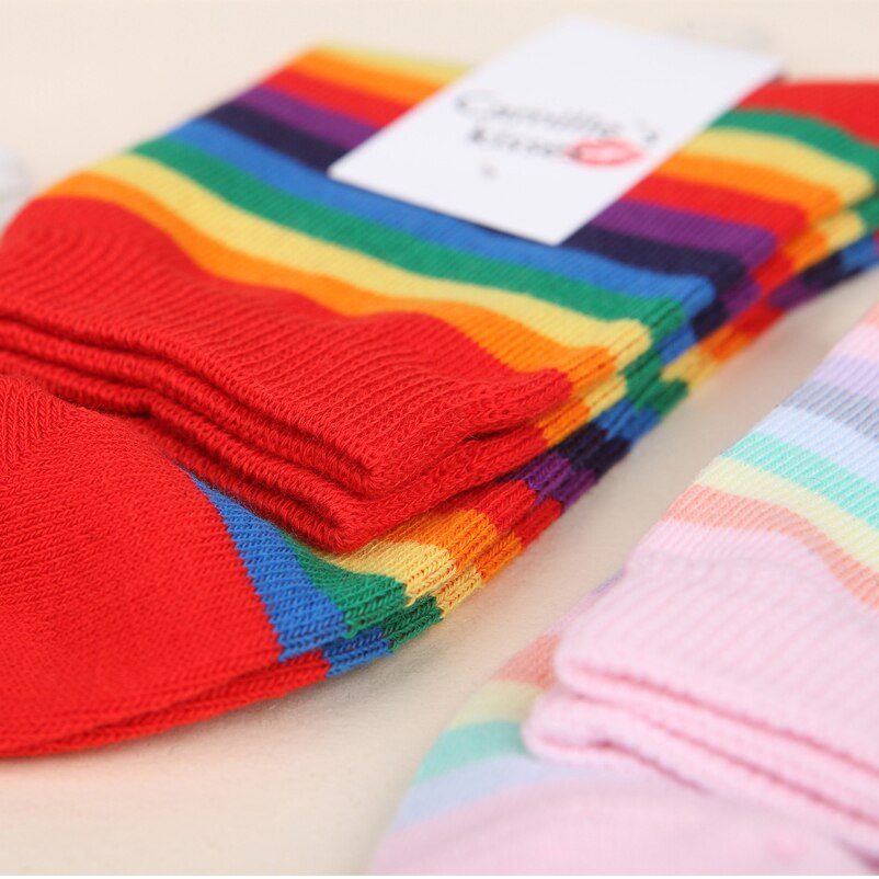 girl socks Novelty Rainbow Stripey Striped Multi C... – Vicedeal