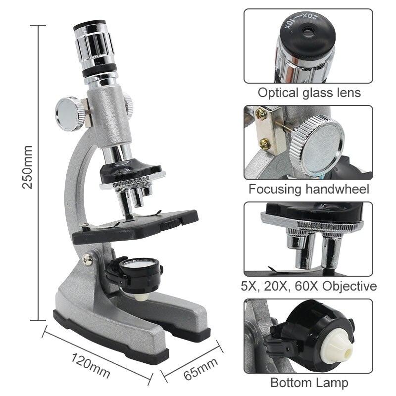 1200X Metal Microscope Illuminated Monocular Biolo... – Vicedeal