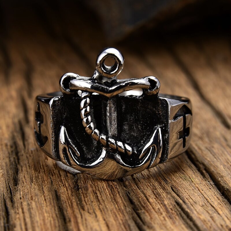 Klassische Punk Rock Anker Ring Männer Jungen 316L... – Vicedeal