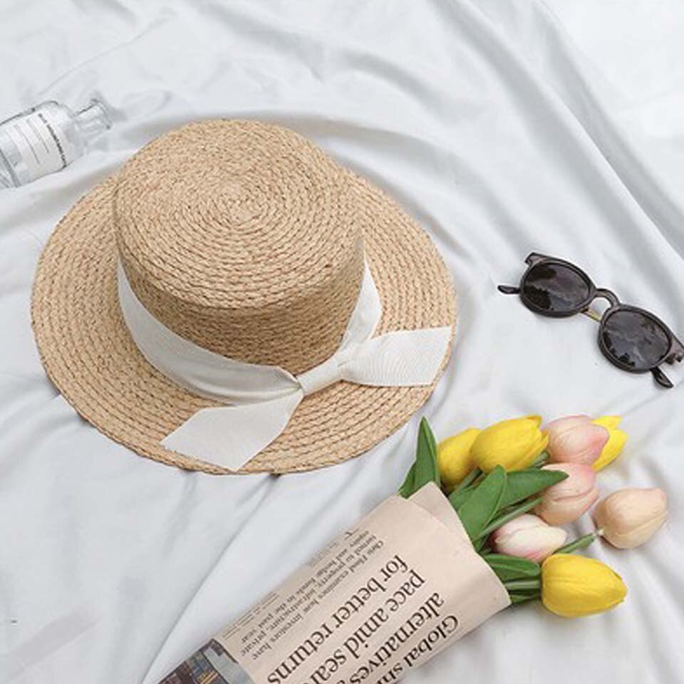 Enkle kvinner sommer strand raffia svart hvit bånd... – Vicedeal