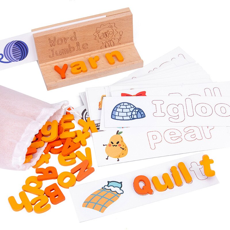 Wooden Alphabet Letter Learning Cards Set Word Spe... – Grandado