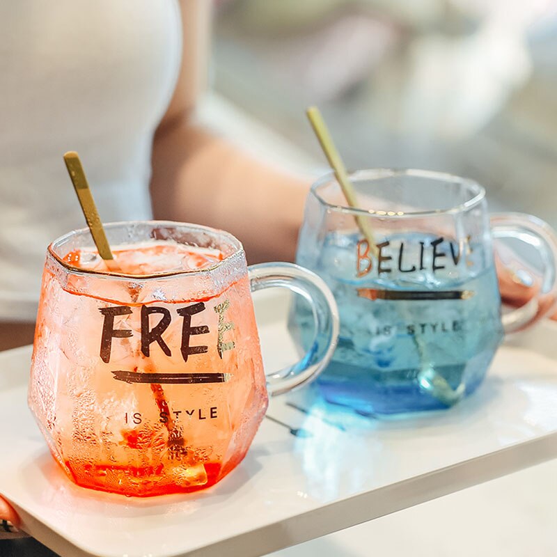 Geometria lasinen muki kullattu kirjainkahva kuppi... – Vicedeal