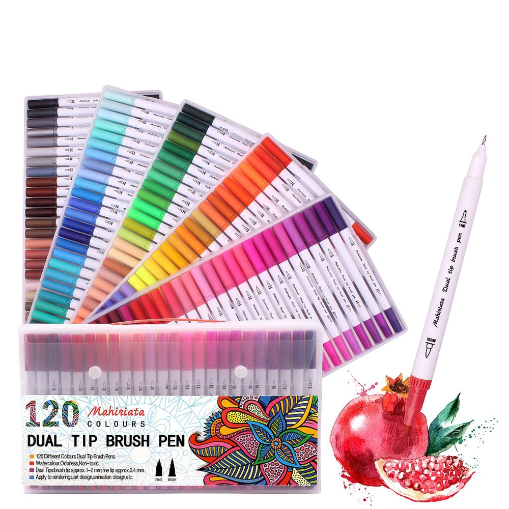 12/60/120 Colors Dual Tip Brush Art Marker Pens Fi... – Grandado