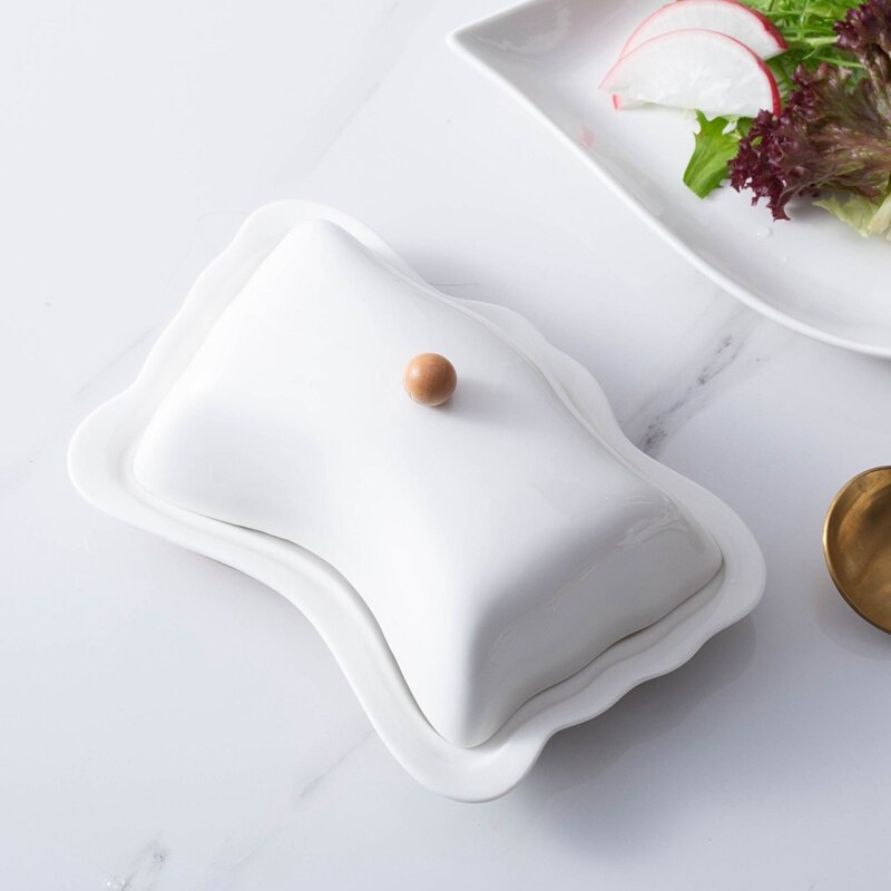 Ceramic Butter Dish with Lid & Wooden Base Butter ... – Grandado