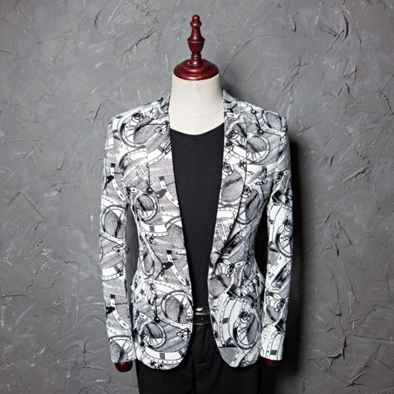 Men's Clock and Watch Pattern Printing Casual Suit... – Vicedeal