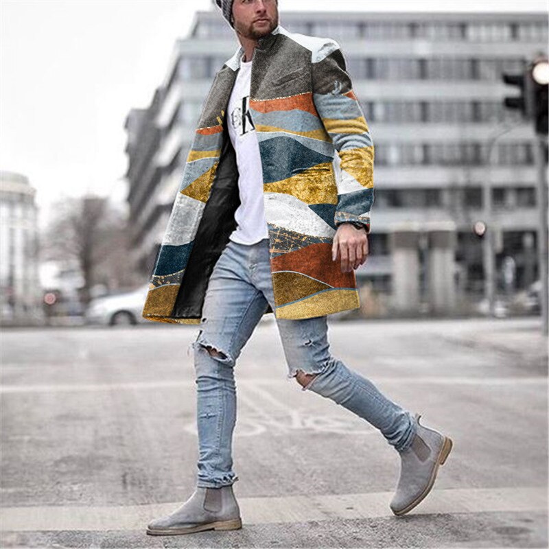 Winter Coat Men's Color Patchwork Jacket Printed S... – Grandado