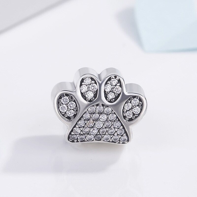 Genuine 925 Sterling Silver Bead Dog Paw Print Sil... – Grandado