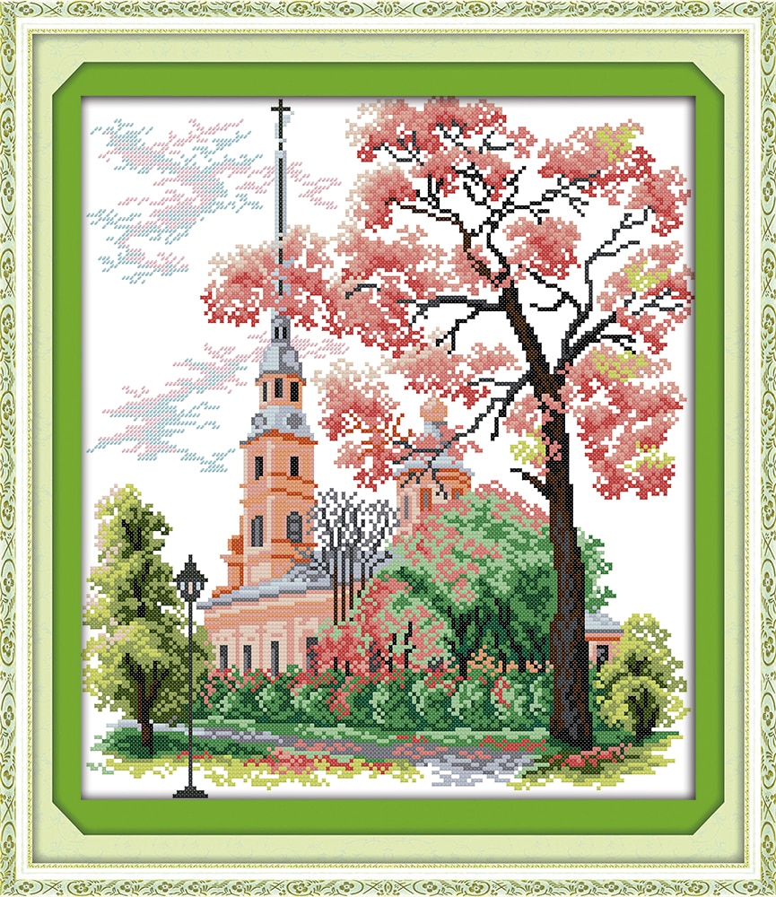 The village church cross stitch kit flowers buildi... – Grandado