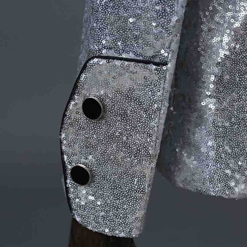 Men's One Button Silver Sequin Stand Collar Stripe... – Grandado
