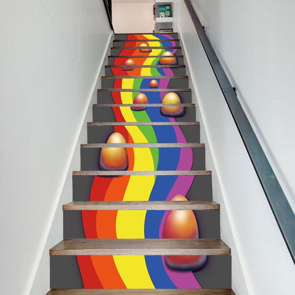 Rainbow Waves Staircase Sticker For House Stairs D... – Grandado
