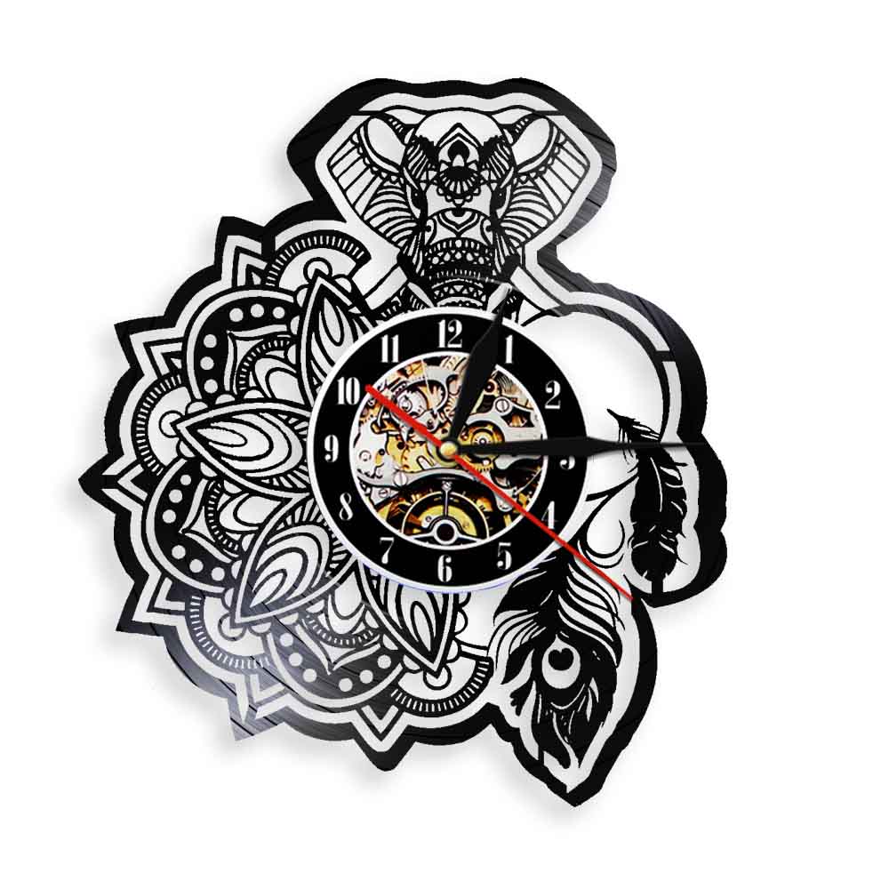Tribal Boho Elephant Vinyl Record Wall Clock Vinta... – Grandado