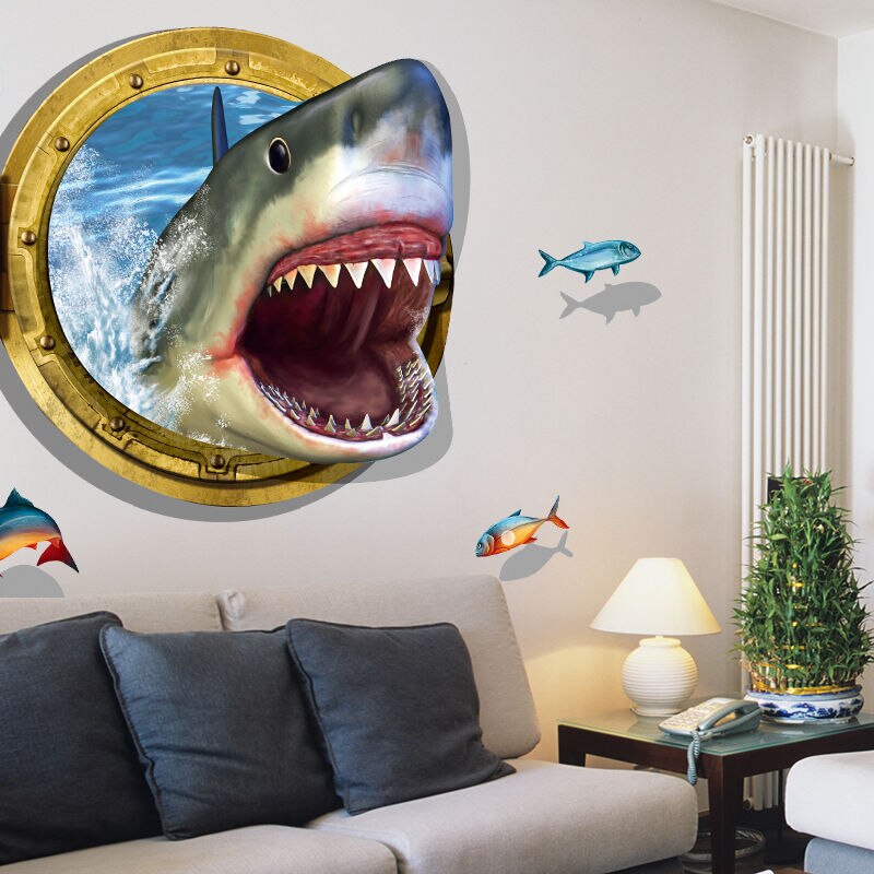 Home Decor Wall Stickers 3D Ocean Shark Removable ... – Vicedeal