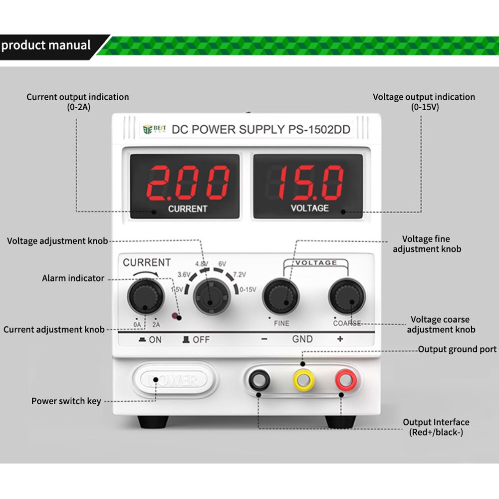 BST-Medidor de fuente de alimentación CC 1502DD, p... – Grandado