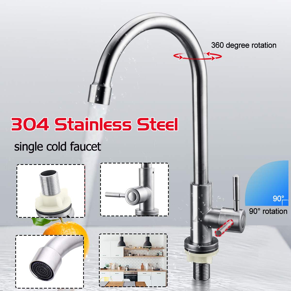 Kitchen faucet stainless steel single handle sink ... – Grandado