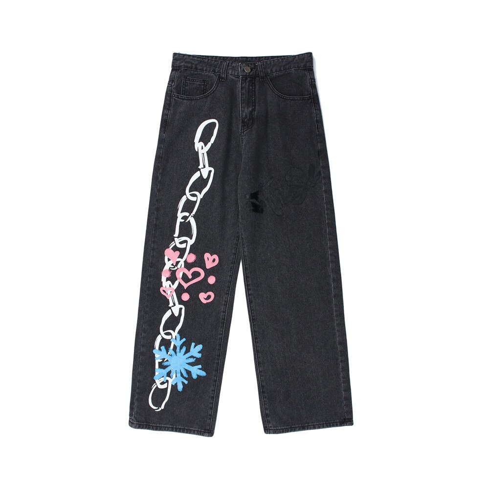 UNCLEDONJM Chain printed jeans men's BF Harajuku l... – Grandado