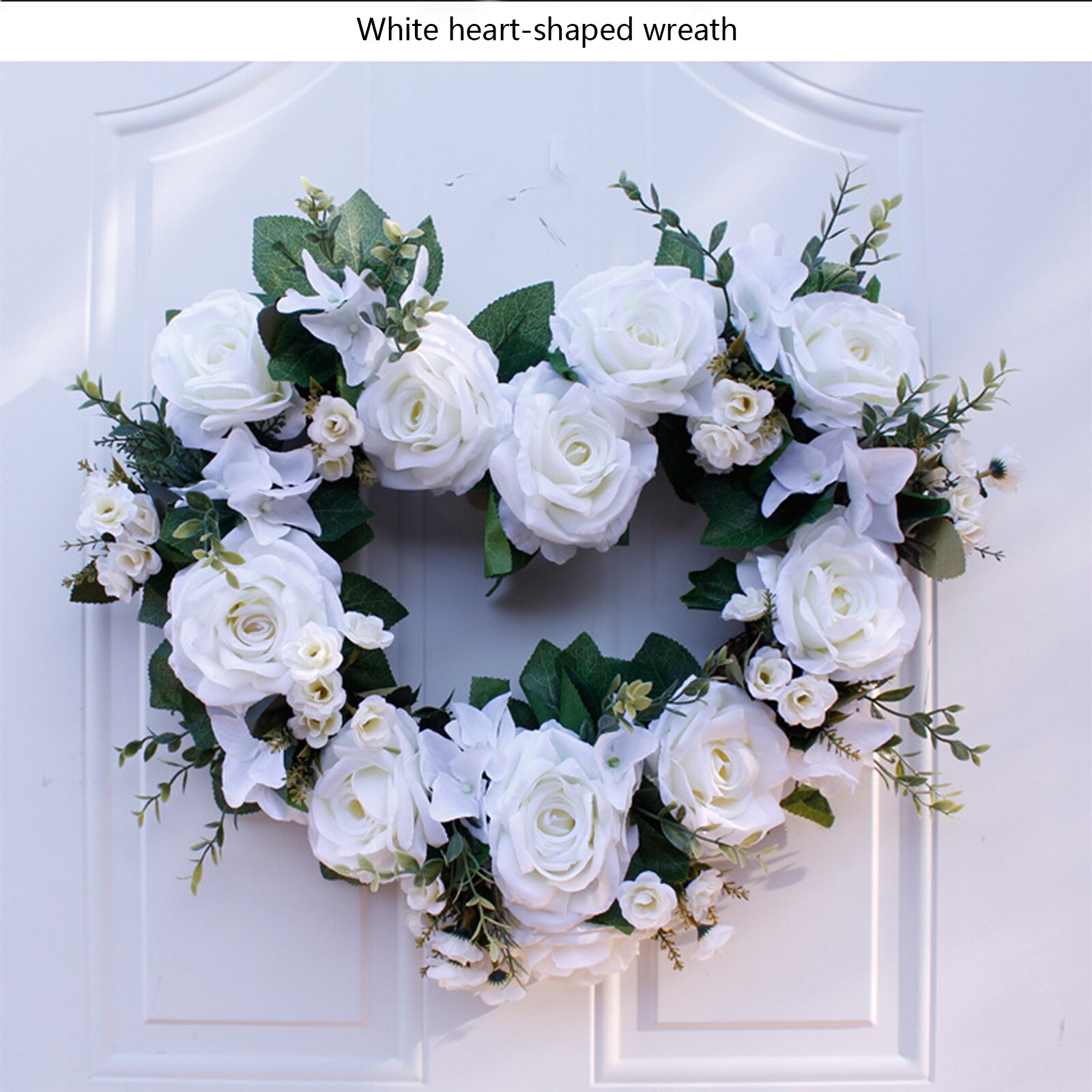 White Rose Wreath Heart Shaped Artificial Flowers ... – Grandado