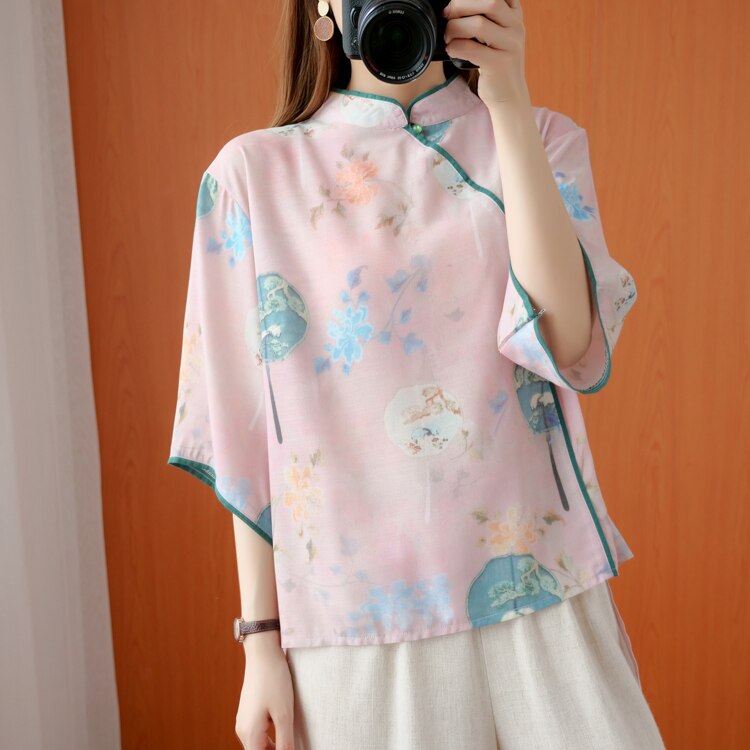 flower print qipao traditional chinese tops women ... – Vicedeal