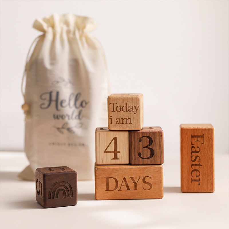 1Set Baby Milestone Block Wooden Beech Block Engra... – Vicedeal