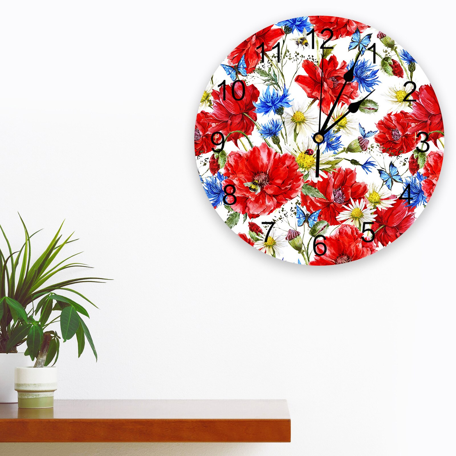 Red Poppy Daisy Flower Wall Clock Home Decor Silen... – Grandado