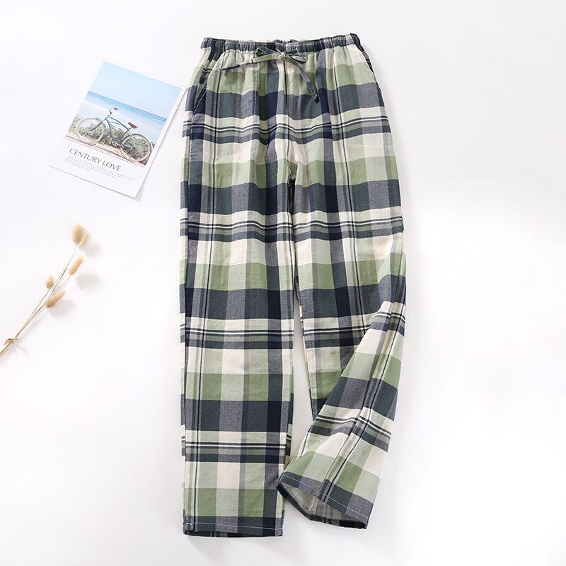 Spring Couples Cotton Gauze Plaid Sleep Pants Ladi... – Grandado