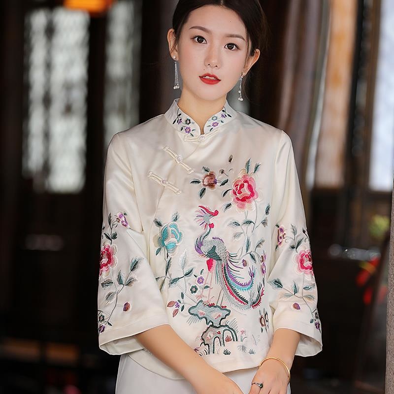Embroidery Chinese Style Tang Suit Blouse Stand Co... – Grandado