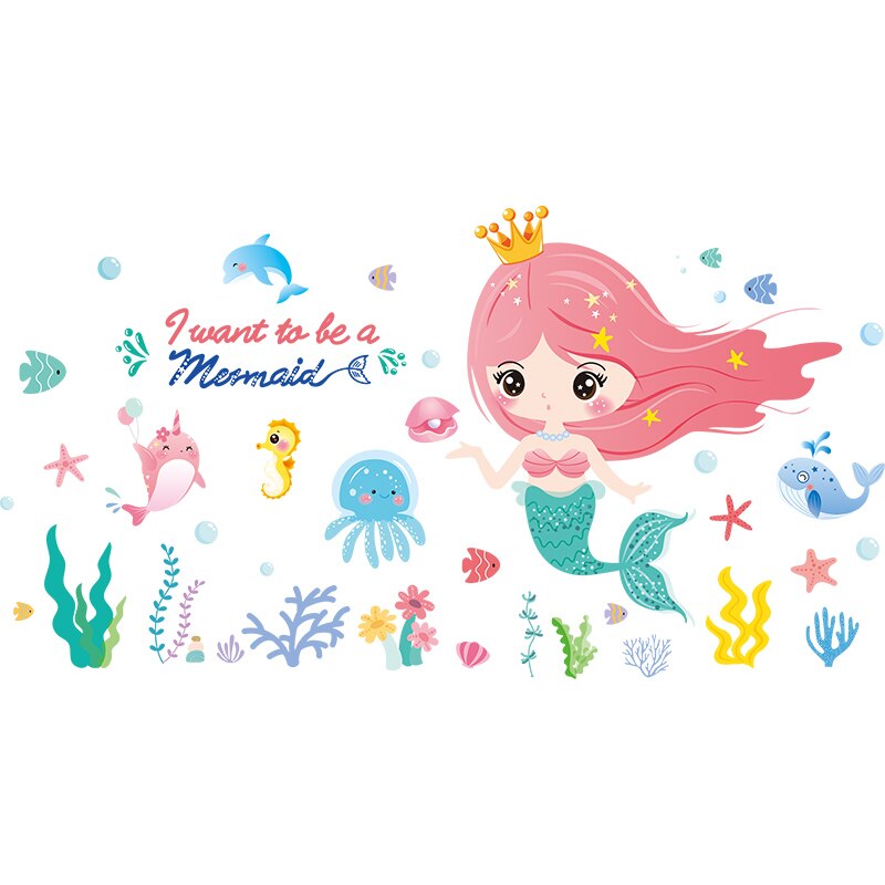 Underwater World Mermaid Wall Stickers DIY Girl Wa... – Grandado