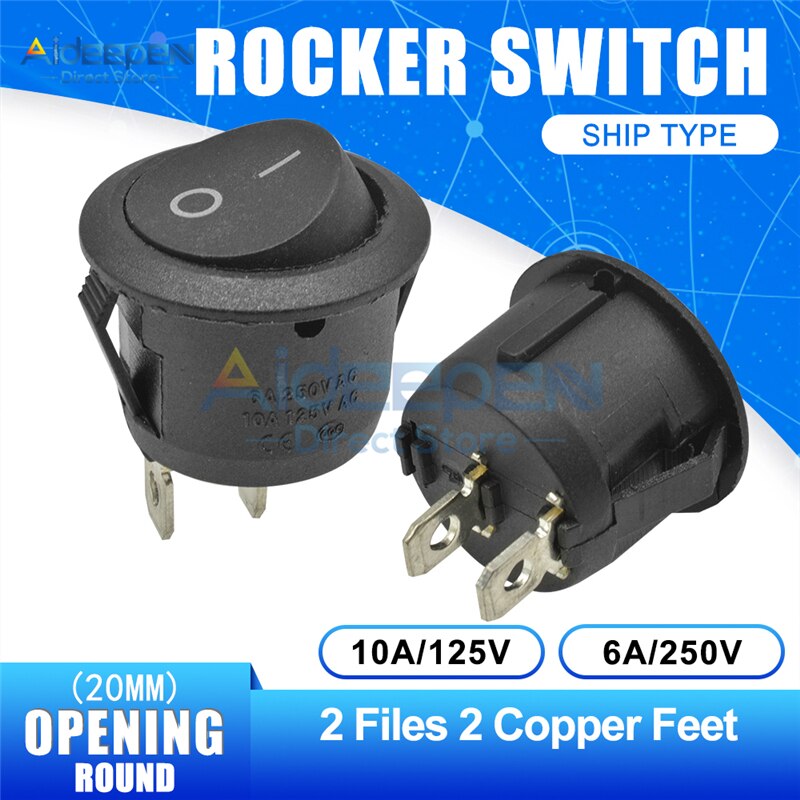 20mm AC 10A/125V 6A/250V Round Boat Rocker Switch ... – Grandado