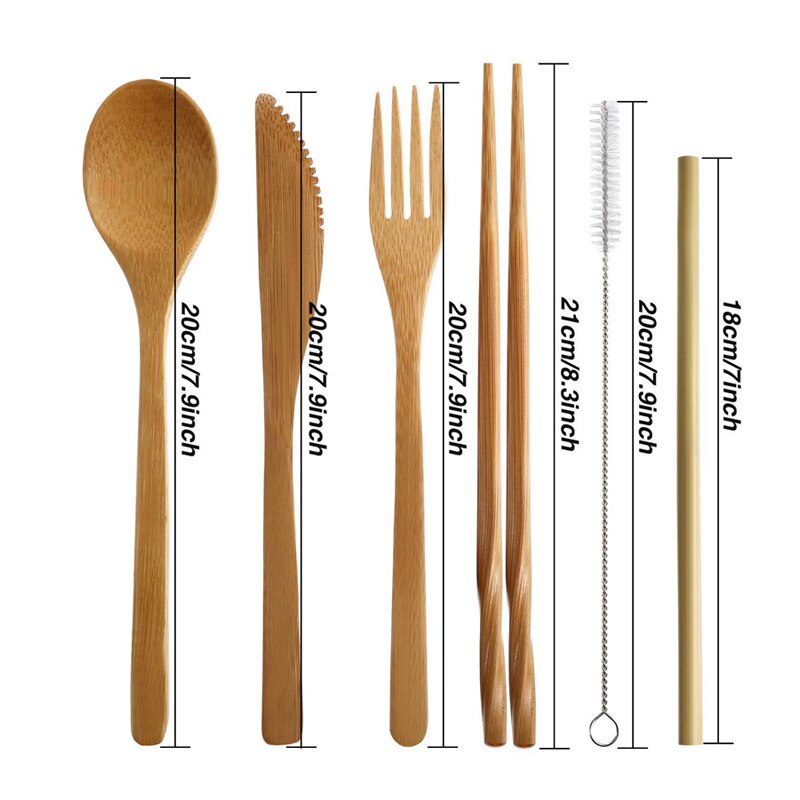 7-Piece Wooden Flatware Cutlery Set Bamboo Straw S... – Grandado