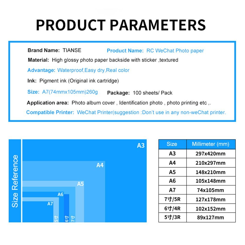TIANSE 100 sheets/pack Photographic Paper for WECH... – Grandado