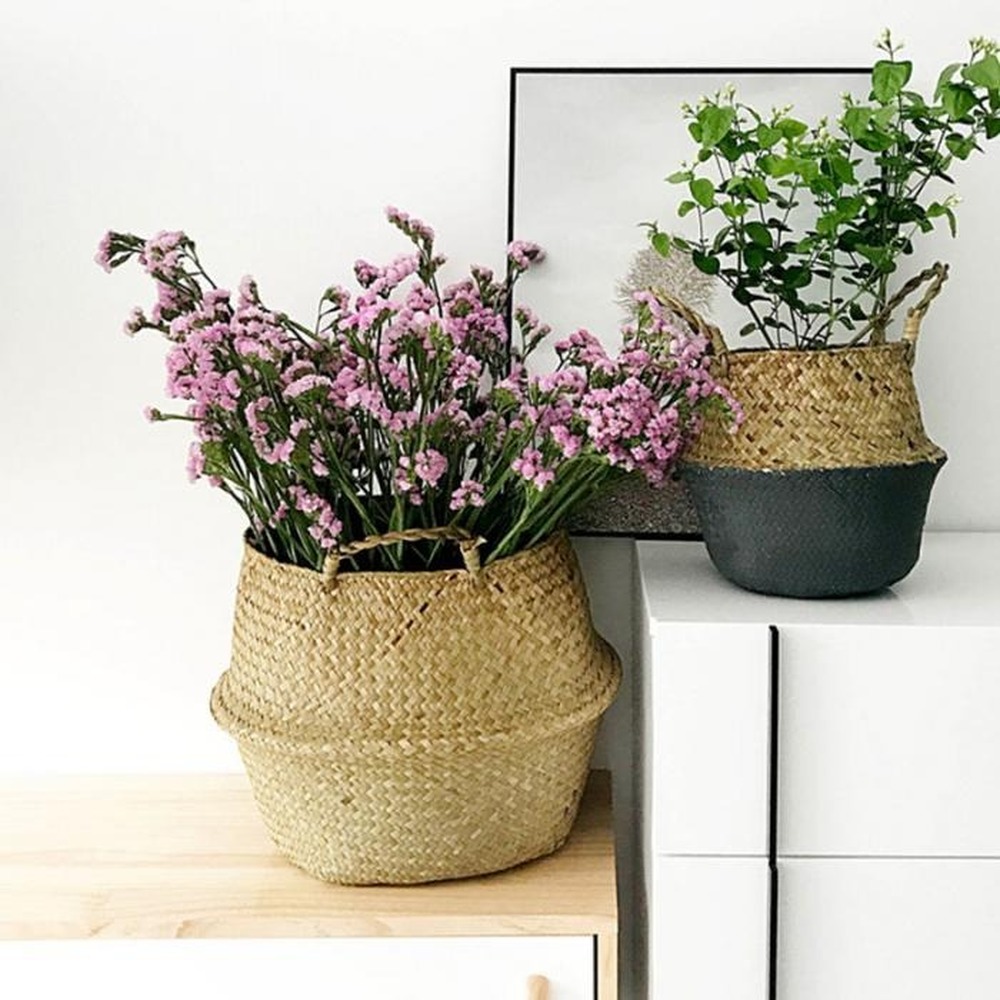 Seaweed Wicker Basket Rattan Hanging Flowerpot Flo... – Grandado