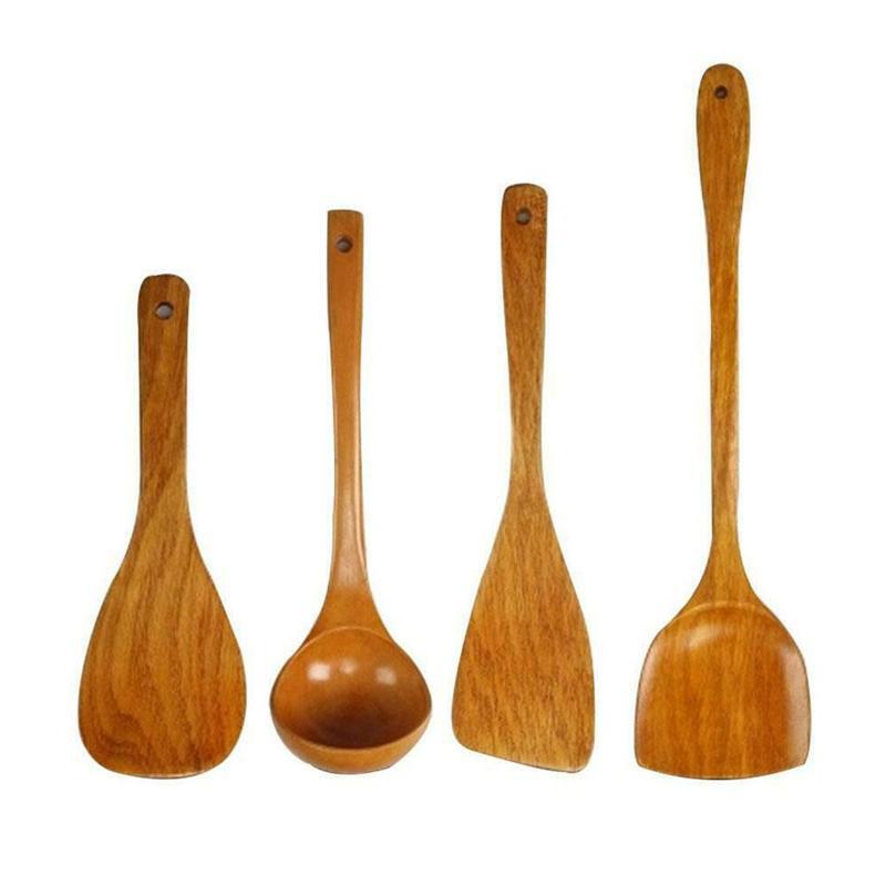 4 stuks houten schep lepel antiaanbak hout lange r... – Vicedeal