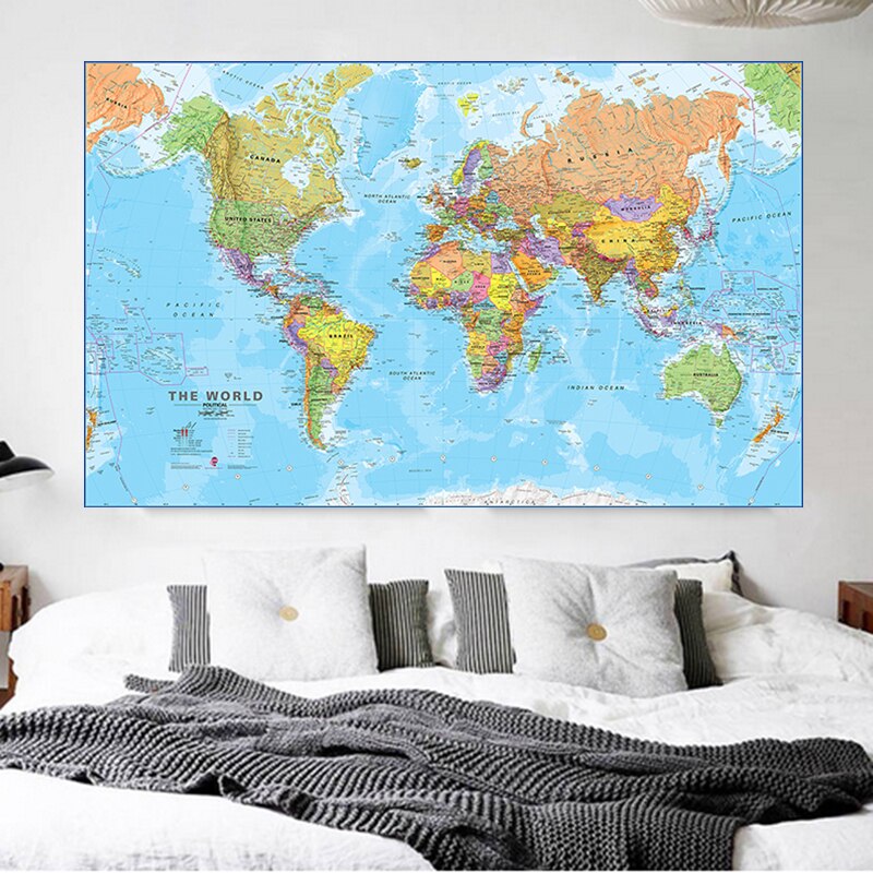 The World Political Map 225*150cm Non-woven canvas... – Grandado