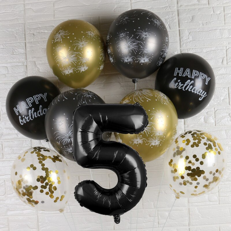 9pcs/set 40inch Black Foil Number Balloon Birthday... – Grandado