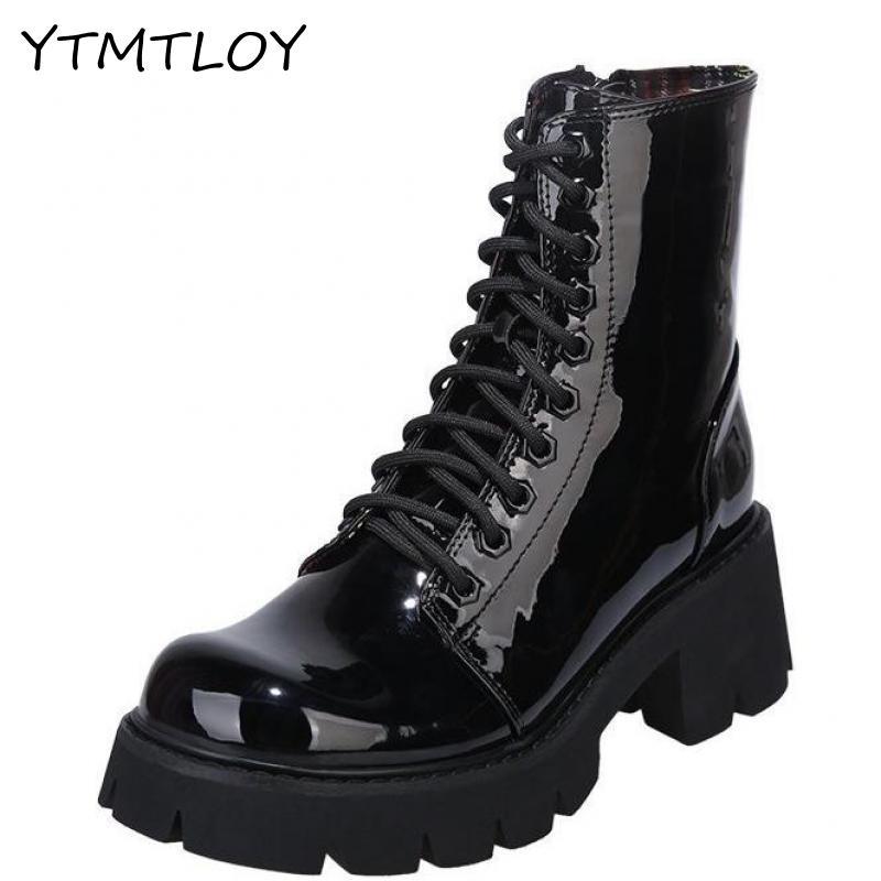 European Style Black Ankle Boots Round Toe Black L... – Grandado