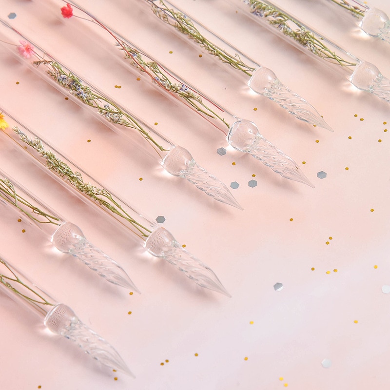 Aesthetic Glass Fountain Pen Transparent Flower Di... – Grandado