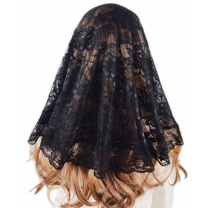 Black Ivory Short Mantilla Veil For Church Vintage... – Vicedeal
