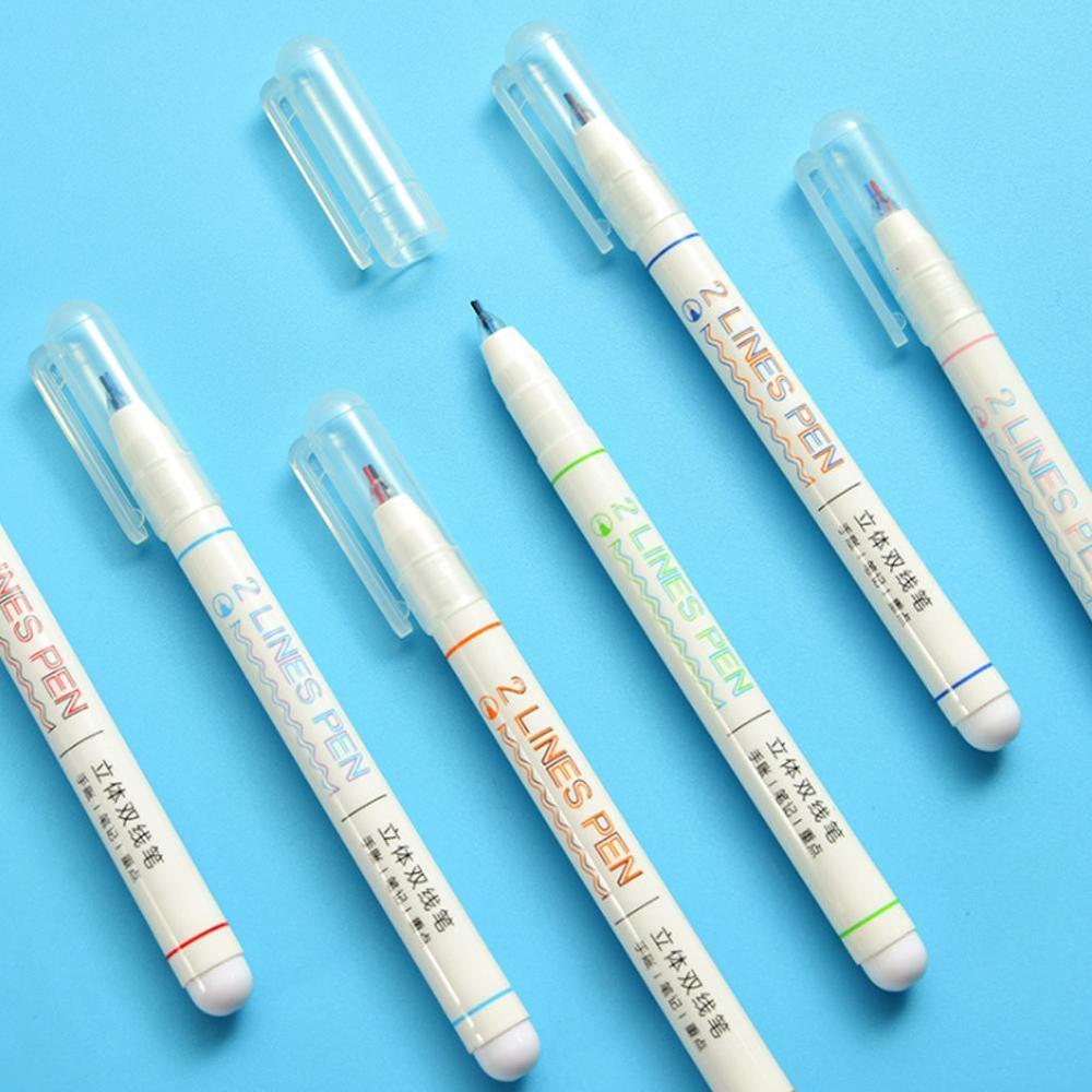 6pcs Cute Stationery Double Line Pen Cute Hand Pen... – Grandado