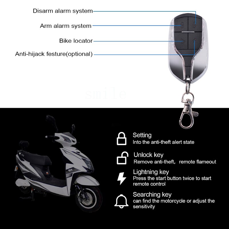 48~75V Motorcycle Alarm Engine Anti-Theft Alarm Locks Smart Induction ...
