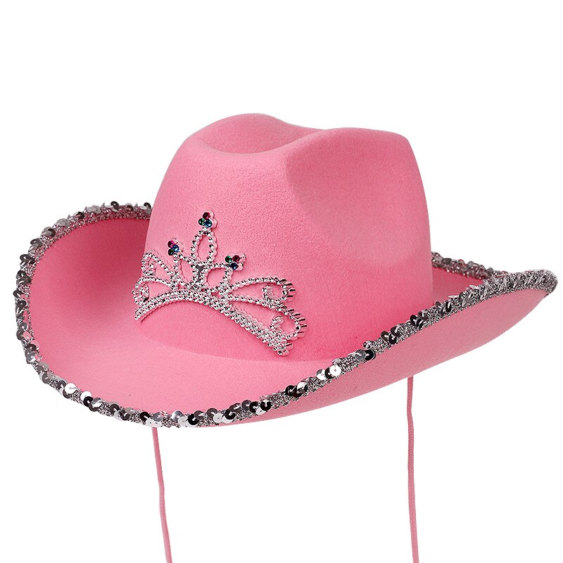 Crown Feather Pink Western Tiara girl Hat Wide Bri... – Vicedeal