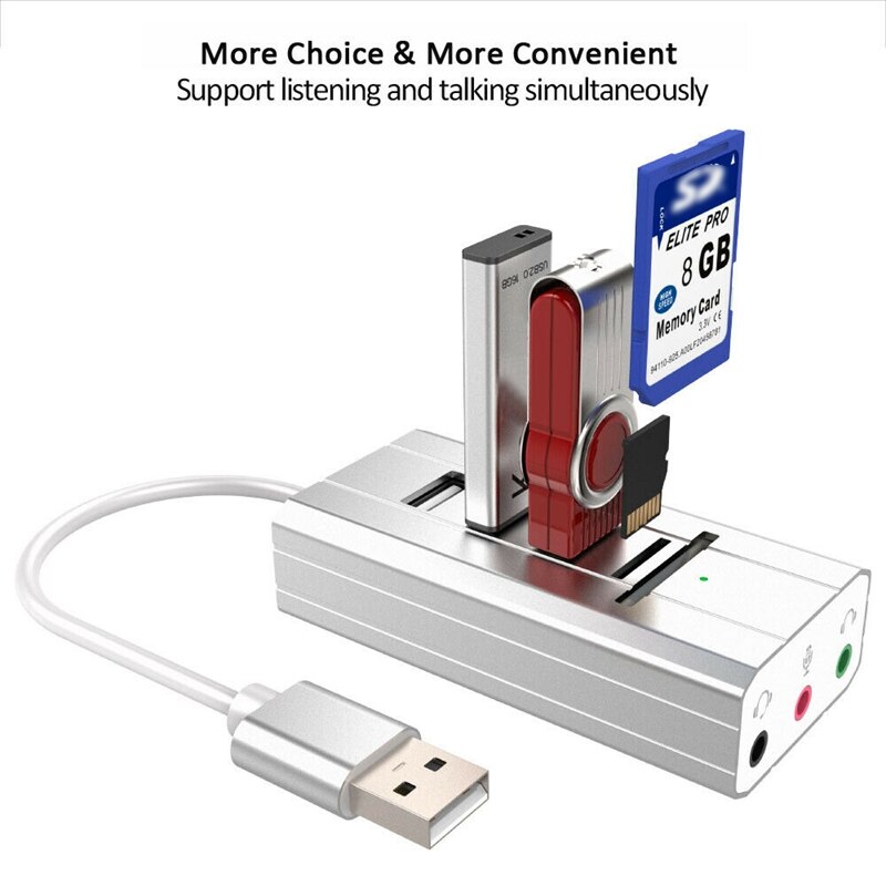 3 USB Hub External Sound Card AUX Microphone Heads... – Grandado