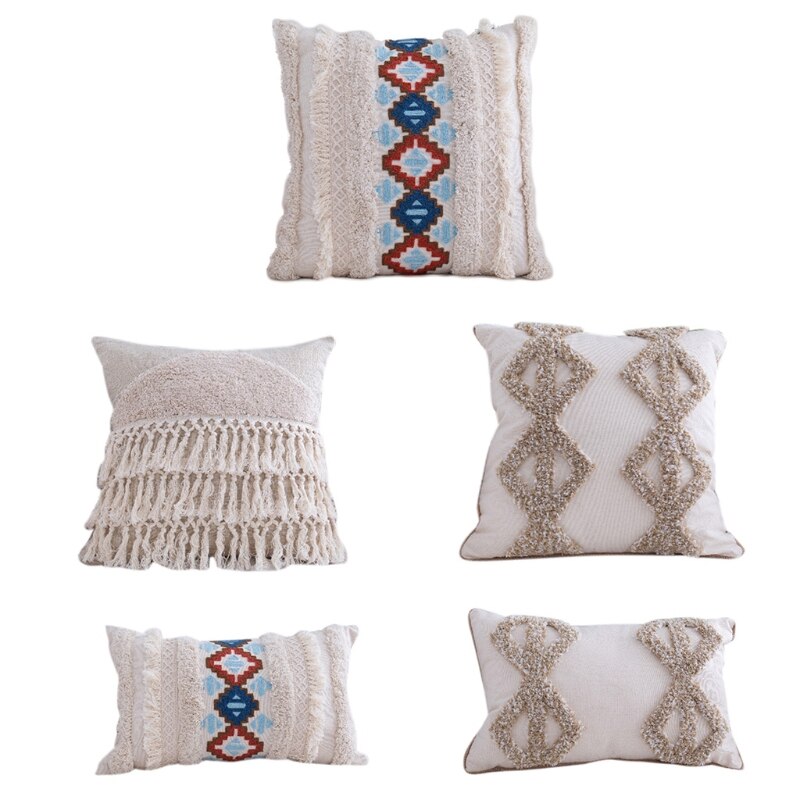 Boho Embroidered Ethnic Tufted Pillow Cotton Woven... – Grandado