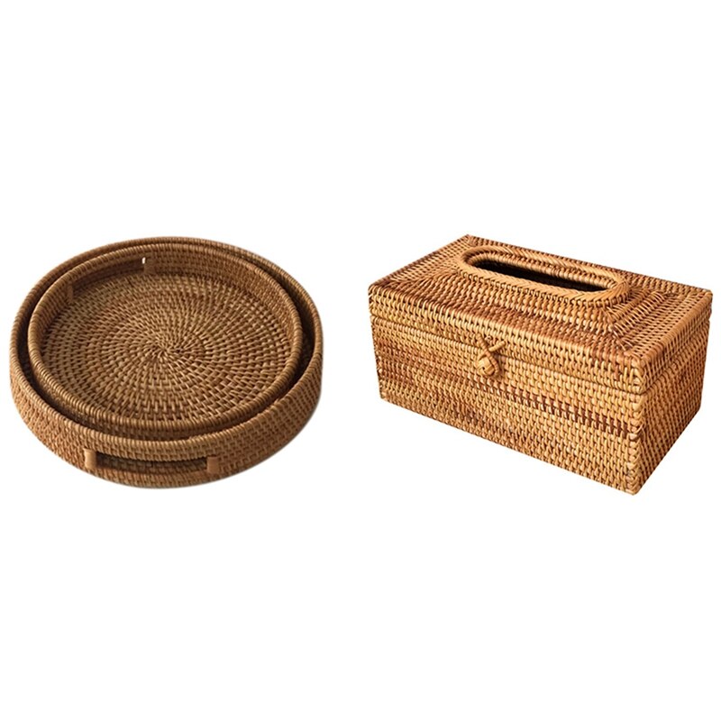 2 Pcs Rattan Hand Woven Round Food Storage Platter... – Vicedeal
