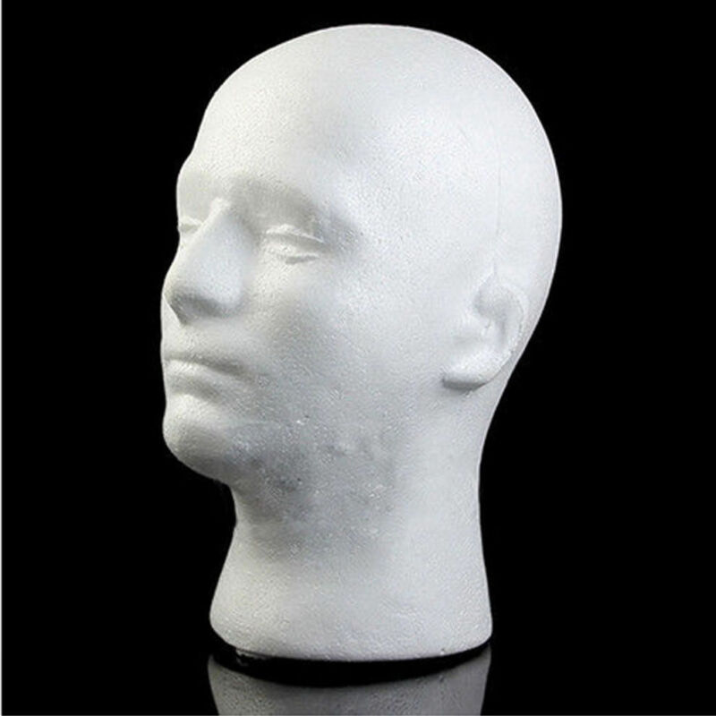 Male White Polystyrene Styrofoam Foam Head Model Stand Wig Hair Hat ...