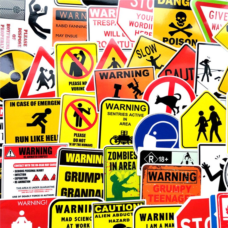 50 PCS Vinyl Car Sticker Warning Traffic Signs Spo... – Grandado