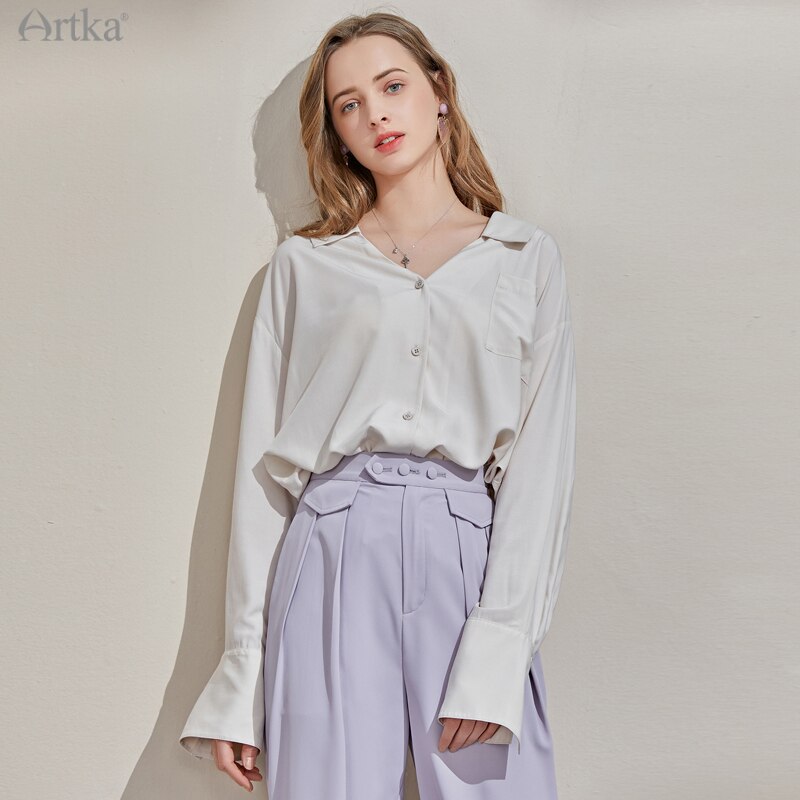 ARTKA Spring Women Blouse 2 Color V-Neck Chiffon S... – Grandado