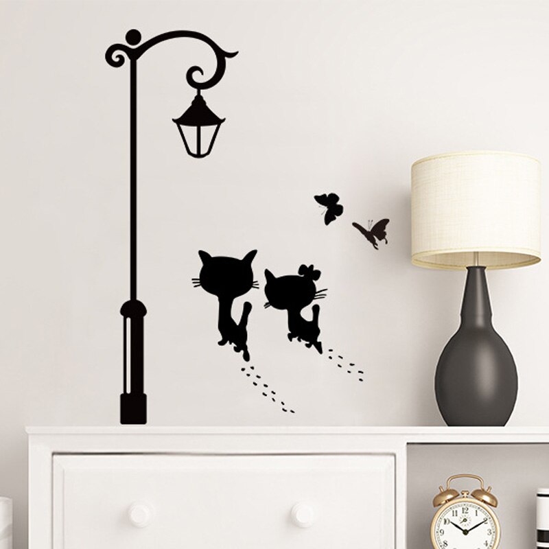 Cute Cat walking under the street light wall stick... – Grandado