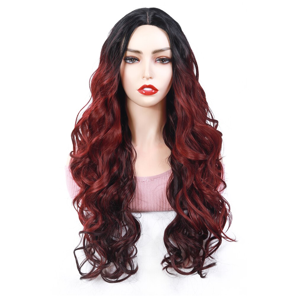 Ombre Rood Body Wave Kant Deel Pruiken U-Deel Synt... – Grandado