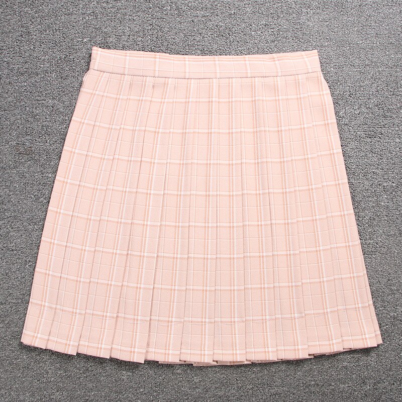 Japan College High-waisted Pink Checked Uniform Pl... – Grandado