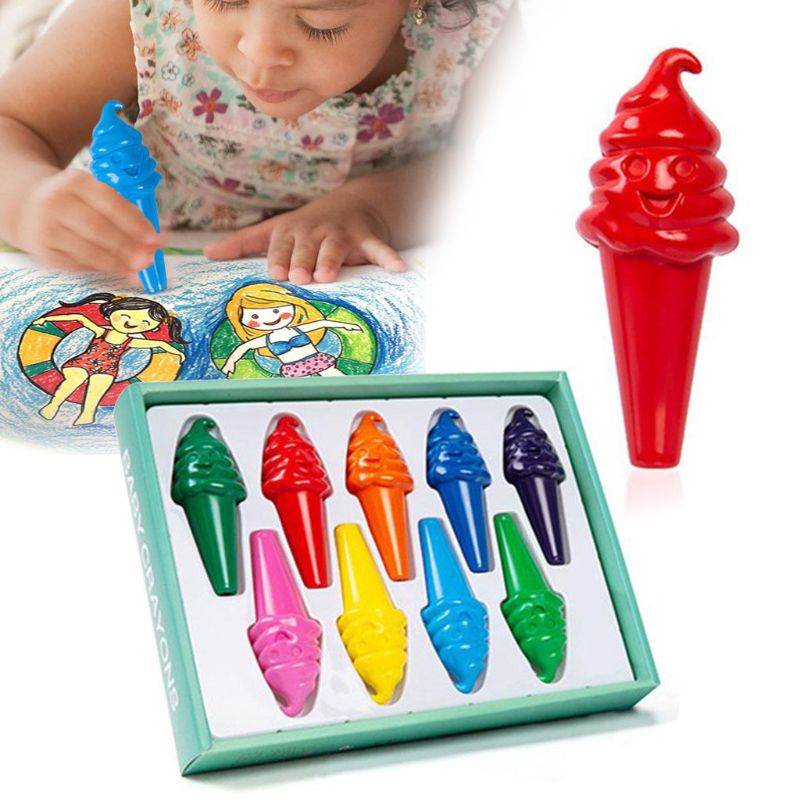 9 Colors Ice Cream Shape Crayons Non Toxic Washabl... – Grandado